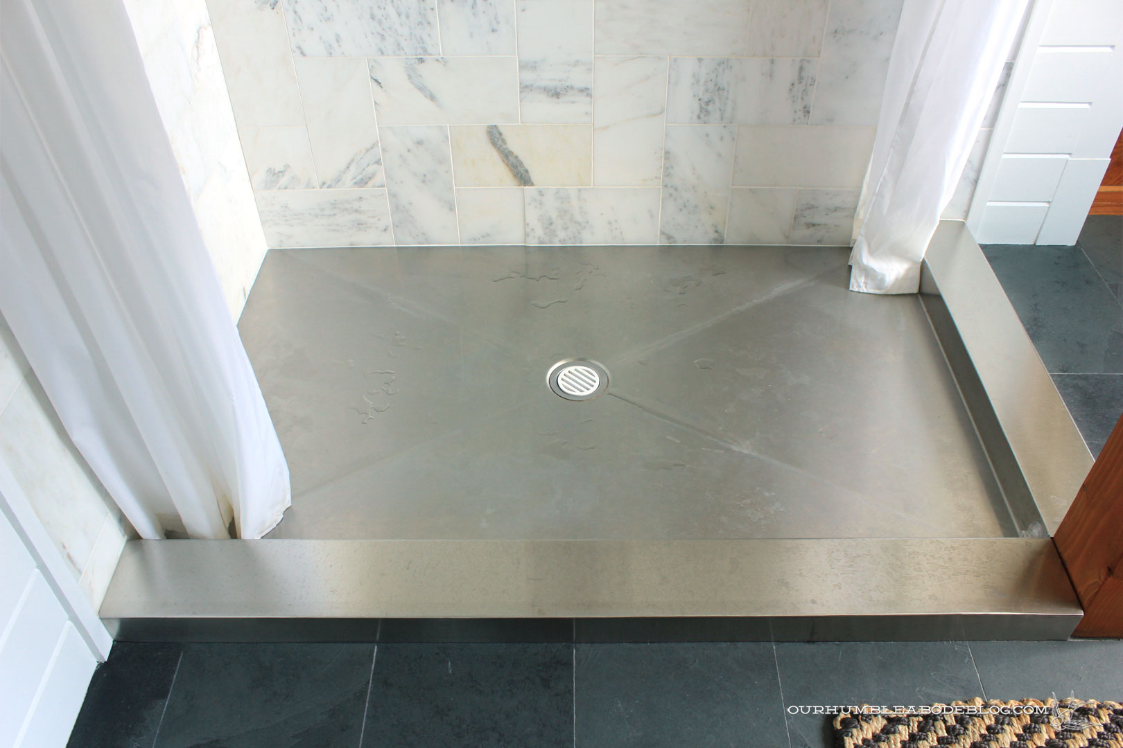 Stainless-Steel-Shower-Pan-Before-Bon-Ami-Cleaning